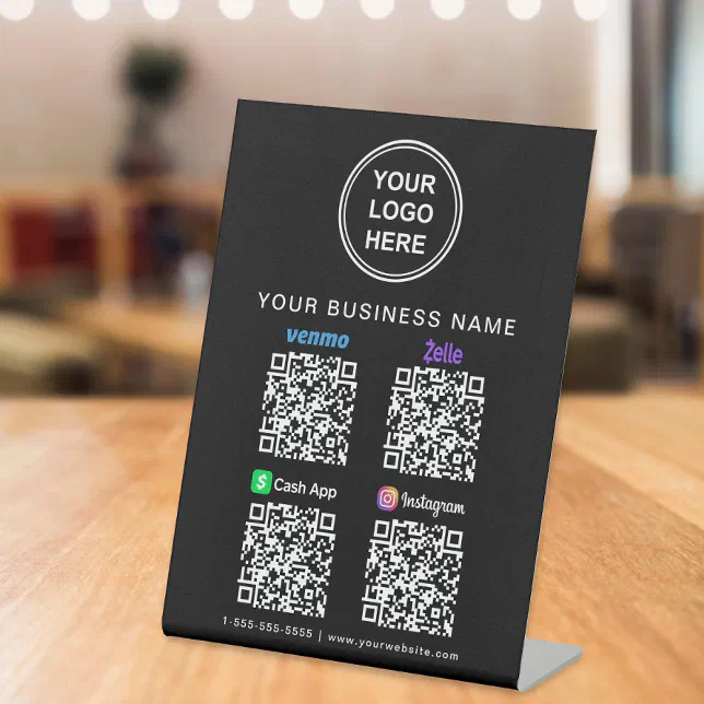 Logo Venmo Zelle CashApp Instagram QR Code Black Pedestal Sign | Zazzle