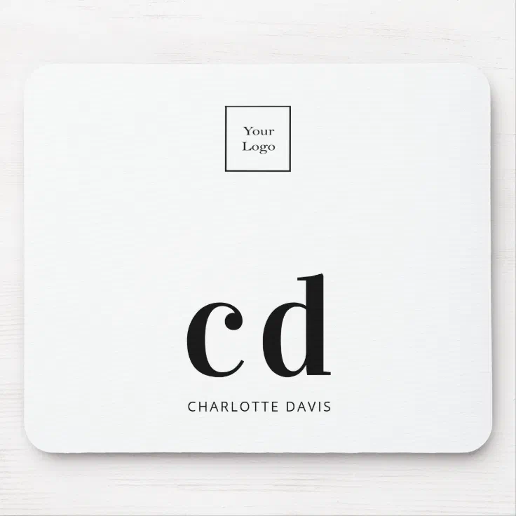 Logo white black monogram initials business mouse pad | Zazzle