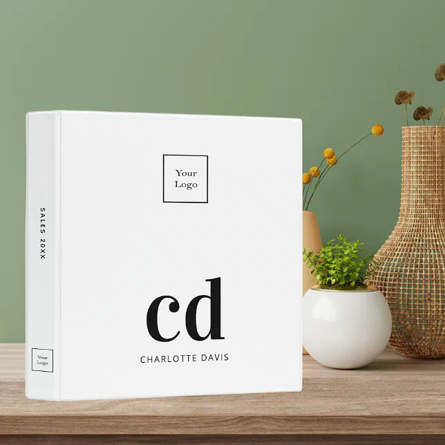 Logo white monogram black modern business office 3 ring binder | Zazzle