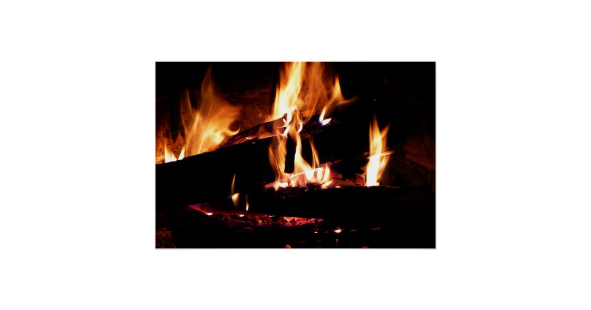 Logs in the Fireplace Warm Fire Photography Poster | Zazzle
