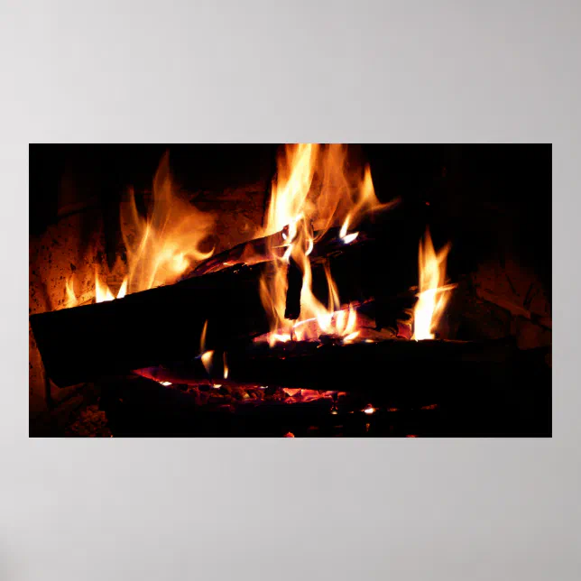 Logs in the Fireplace Warm Fire Photography Poster | Zazzle