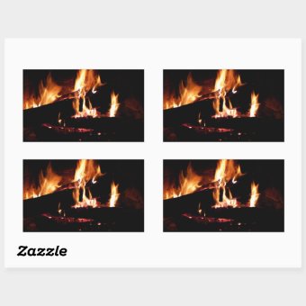 Logs in the Fireplace Warm Fire Photography Rectangular Sticker | Zazzle