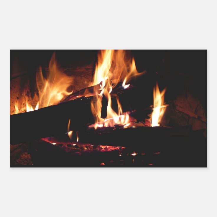 Logs in the Fireplace Warm Fire Photography Rectangular Sticker | Zazzle