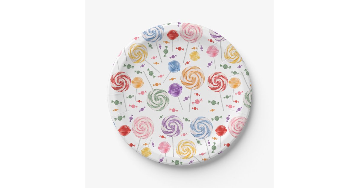 Lollipop Candy Pattern Colorful Paper Plates | Zazzle