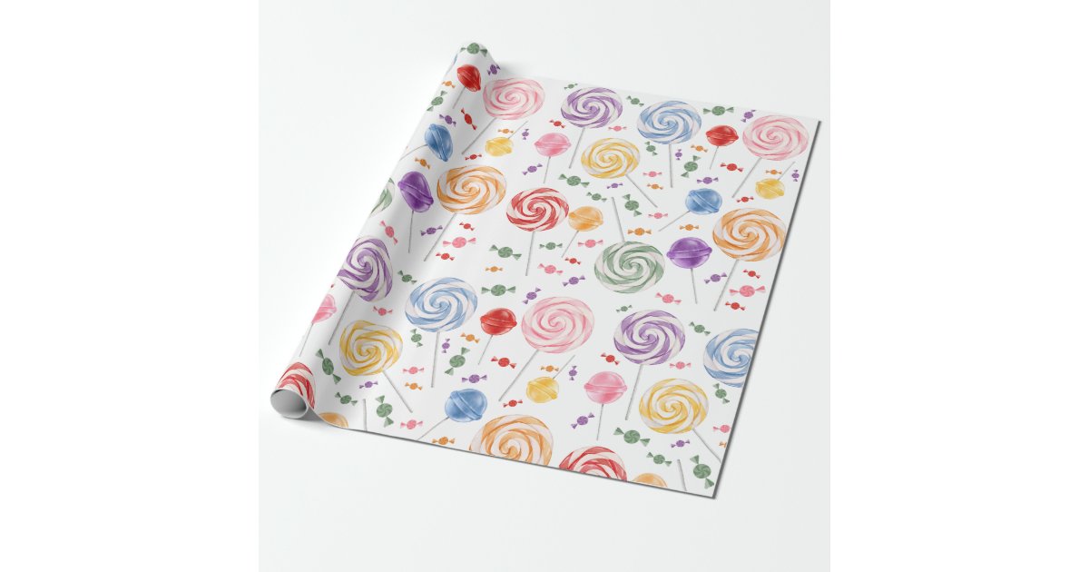 Lollipop Candy Pattern Colorful Wrapping Paper | Zazzle