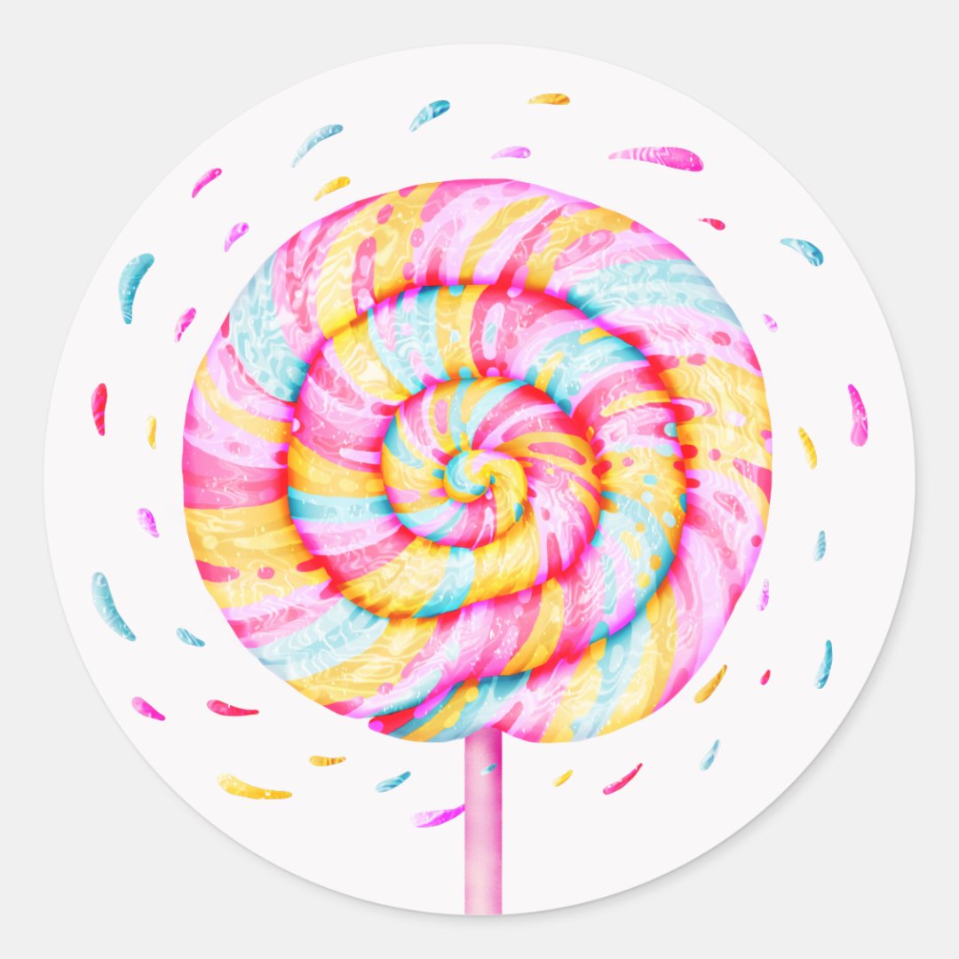 Lollipop Sweet Candy Caramel Drops Illustration Classic Round Sticker ...