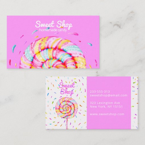 Lollipop Sweet Candy Illustration Homemade Pink Business Card | Zazzle