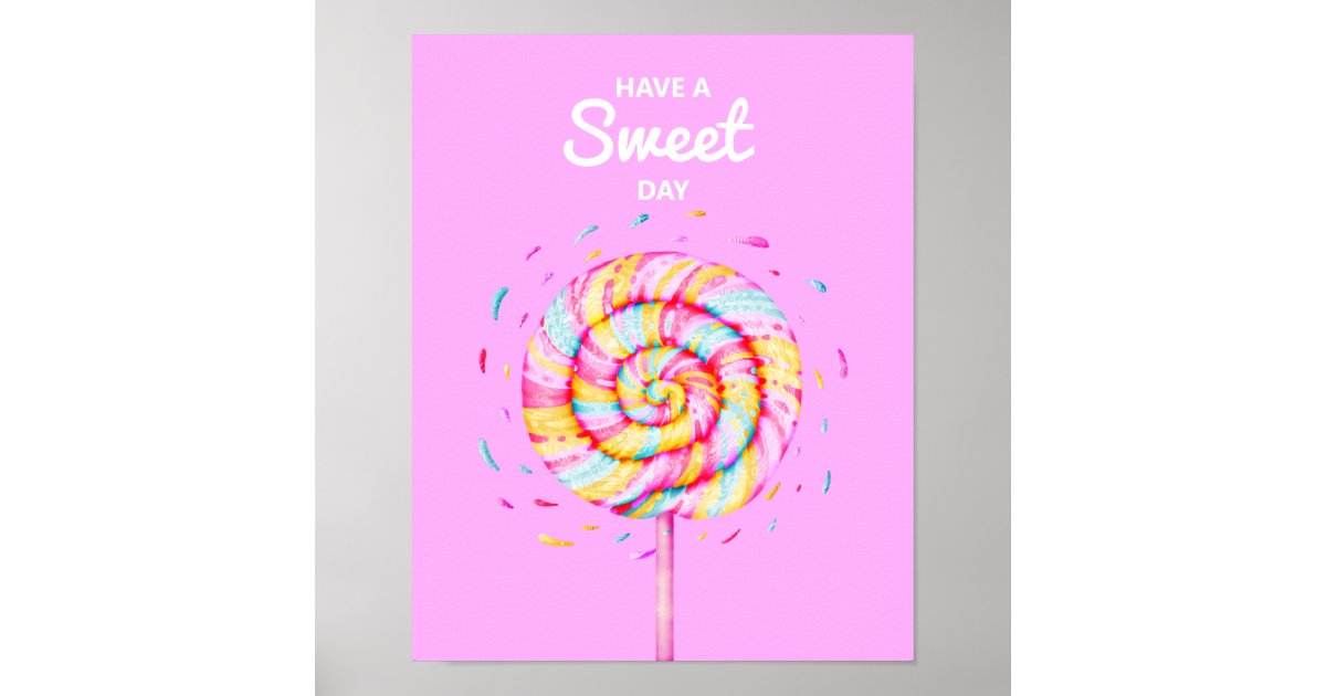Lollipop Sweet Candy Illustration Pink Poster | Zazzle