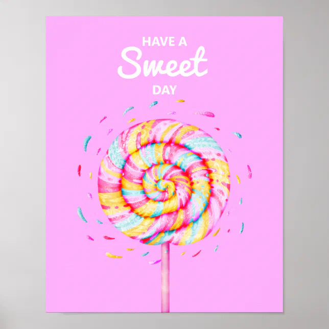 Lollipop Sweet Candy Illustration Pink Poster | Zazzle