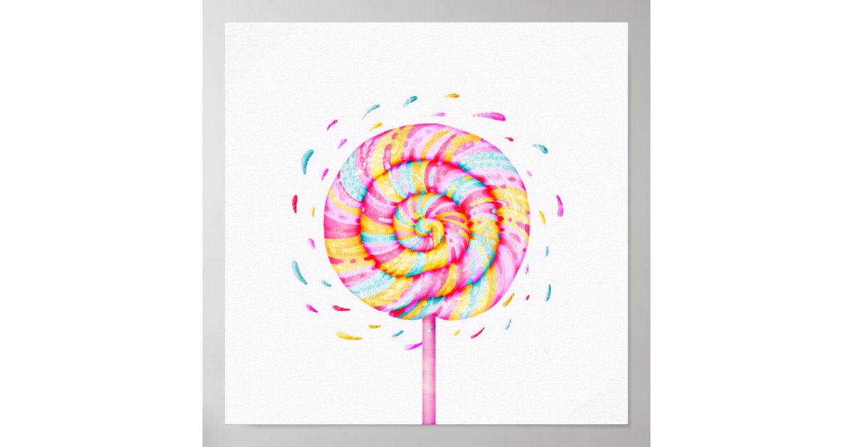 Lollipop Sweet Candy Illustration Poster | Zazzle