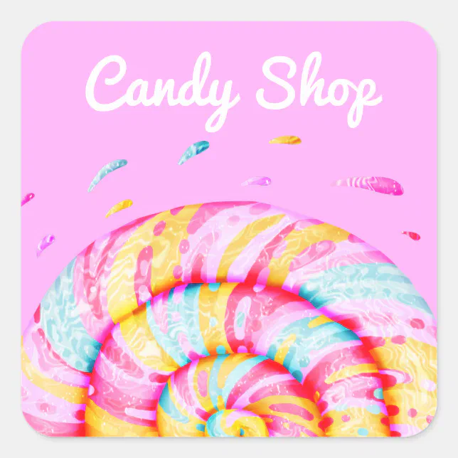 Lollipop Sweet Candy Shop Illustration Homemade Square Sticker | Zazzle
