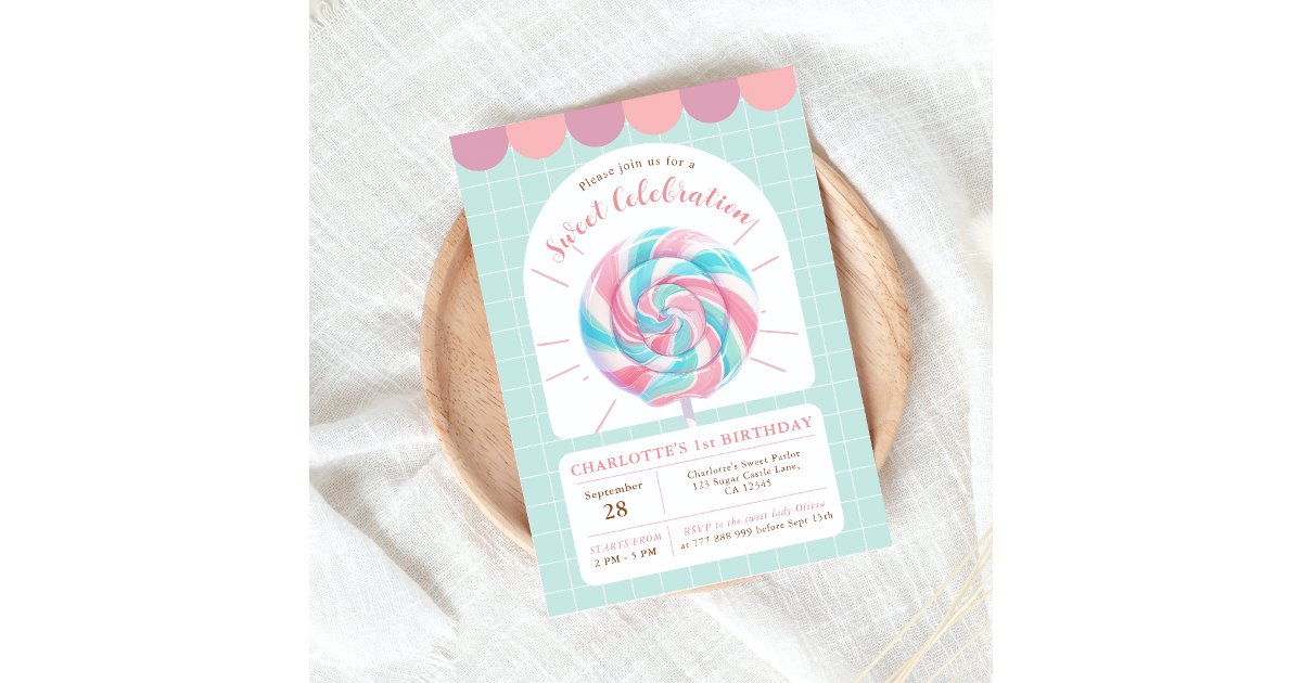 Lollipop Sweet Shop Birthday Invitation | Zazzle