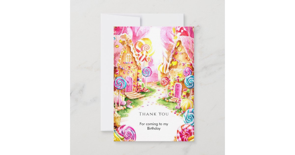 Lollipop Whimsical Candyland Birthday Thank You Card | Zazzle