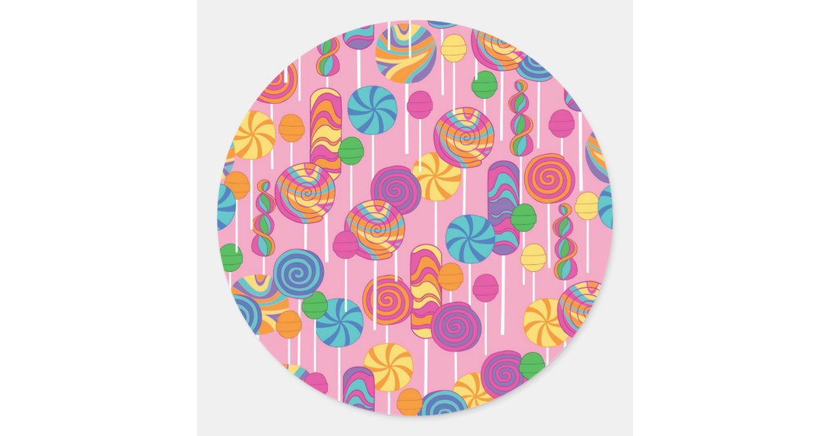 Lollipops Candy Pattern Classic Round Sticker | Zazzle