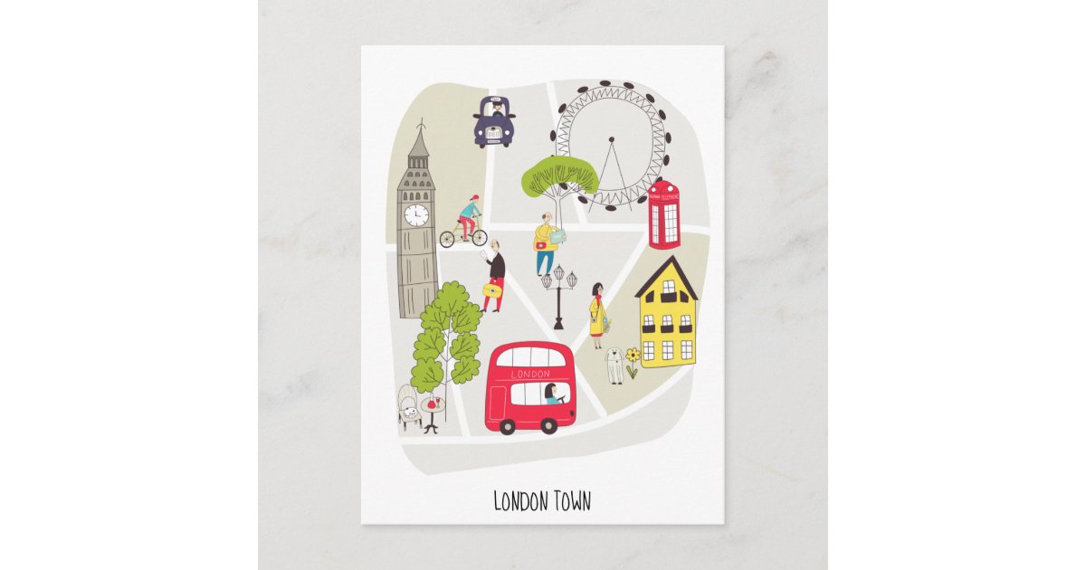 London Artsy Map Landmarks Characters Stylish Postcard | Zazzle
