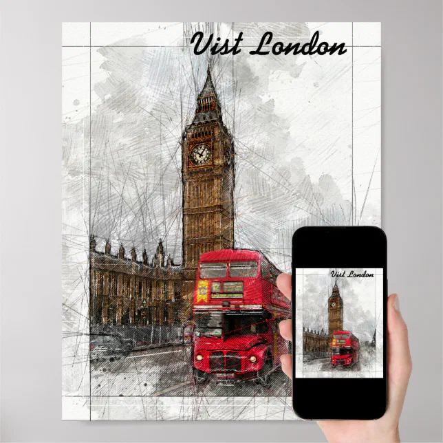 London big ben and red bus poster | Zazzle