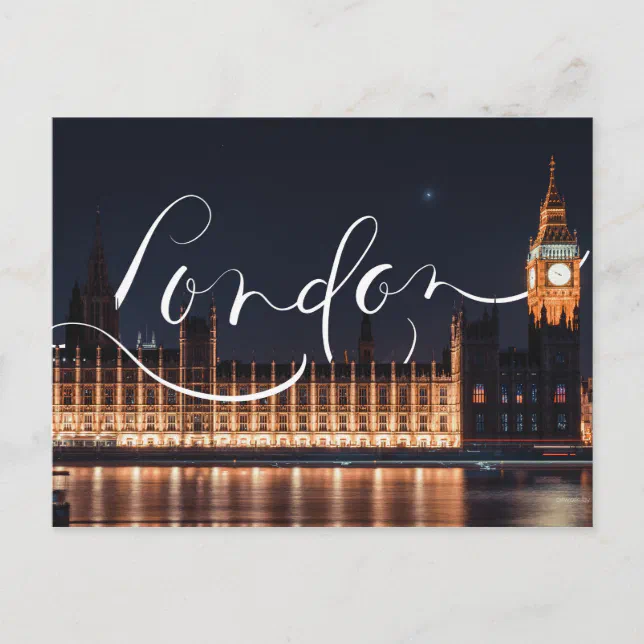 London / Big Ben Calligraphy Postcard | Zazzle