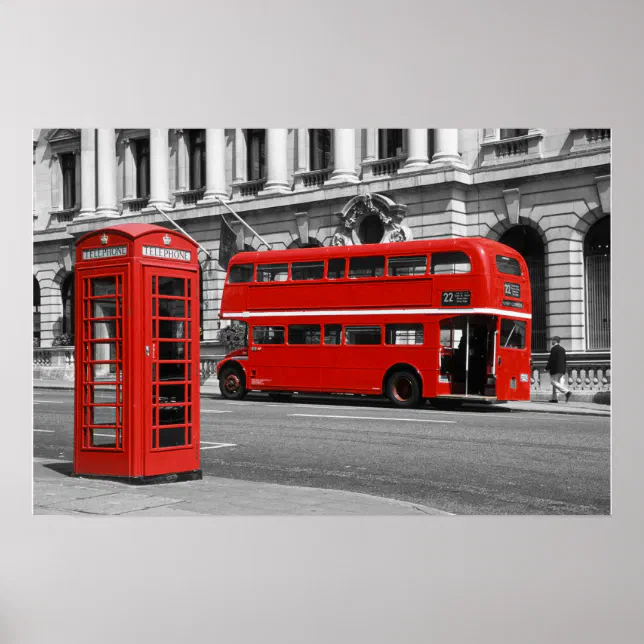 London Bus & Red Telephone Box Poster | Zazzle