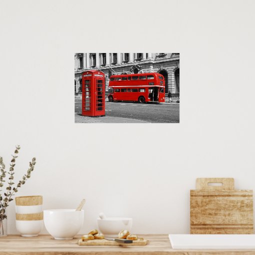 London Bus & Red Telephone Box Poster | Zazzle