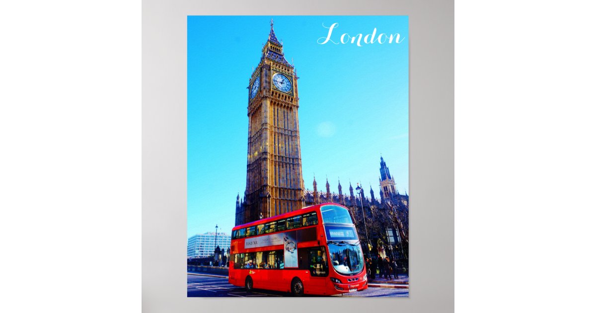 London England Big Ben Red Bus Poster | Zazzle