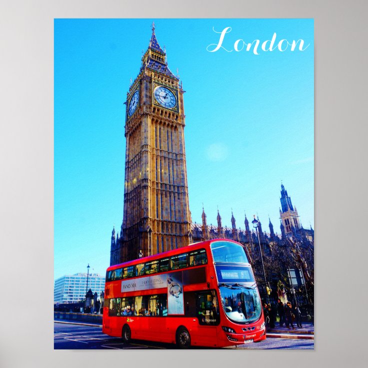 London England Big Ben Red Bus Poster | Zazzle