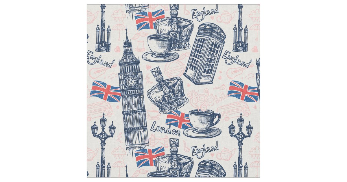 London England Pattern Fabric | Zazzle