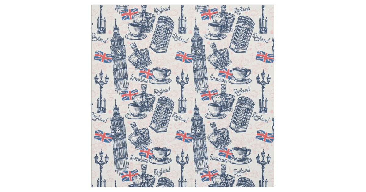 London England Pattern Fabric | Zazzle