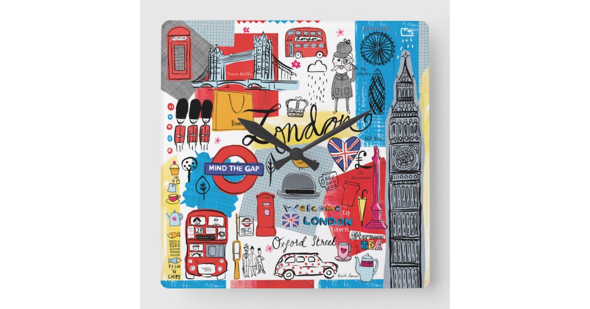 London, England Square Wall Clock | Zazzle