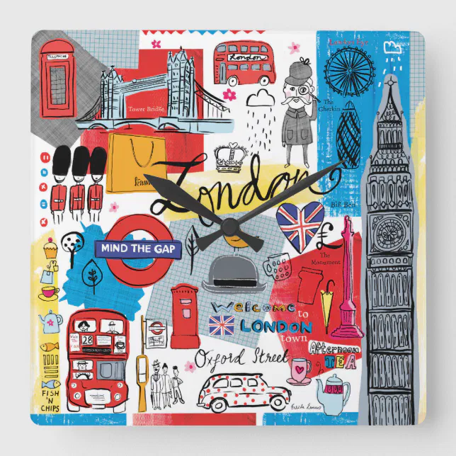 London, England Square Wall Clock | Zazzle
