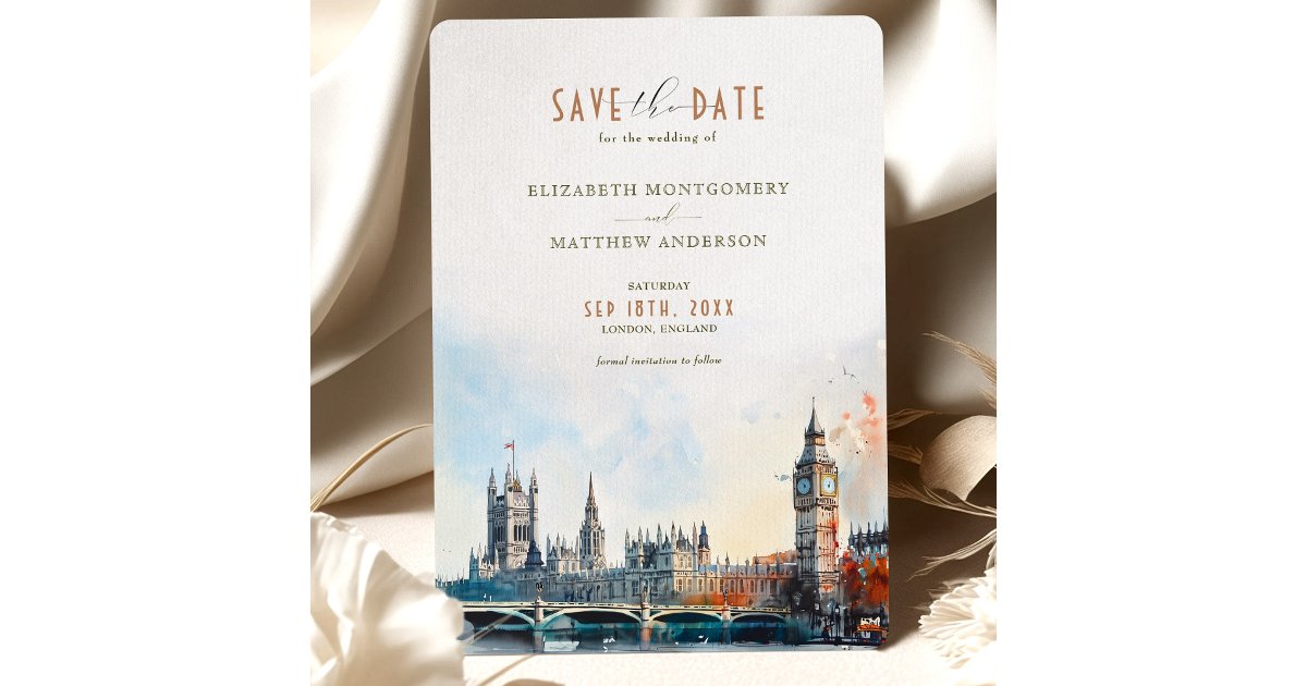 London England Watercolor Save the Date Wedding Invitation | Zazzle