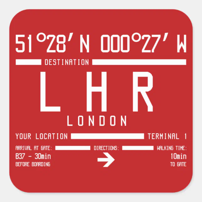 London Heathrow LHR IATA International Airport Square Sticker | Zazzle