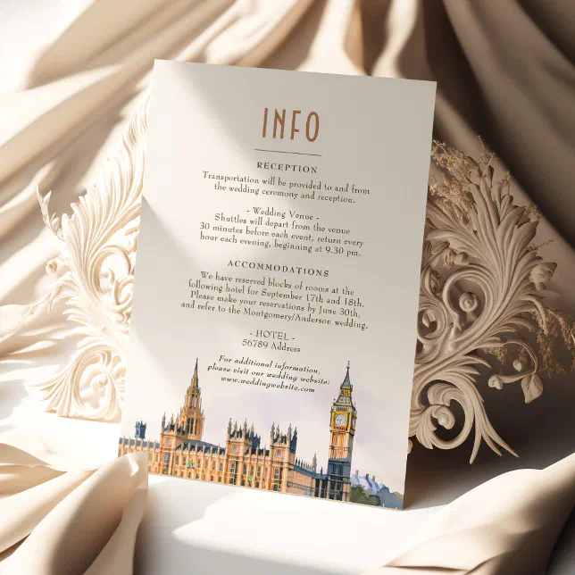 London Insert INFO Details England Wedding Invitation | Zazzle