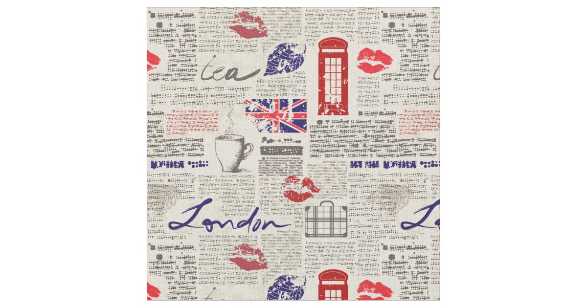 London Newspaper Pattern Fabric | Zazzle