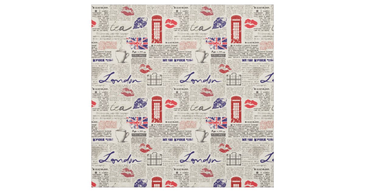 London Newspaper Pattern Fabric | Zazzle