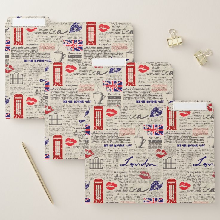 London Newspaper Pattern File Folder | Zazzle