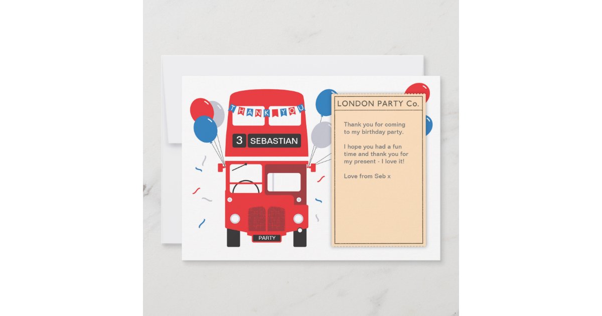 London Red Bus Birthday Thank You Card | Zazzle