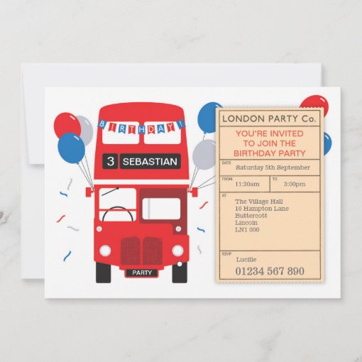 London Red Bus Personalized Birthday Party Invite | Zazzle