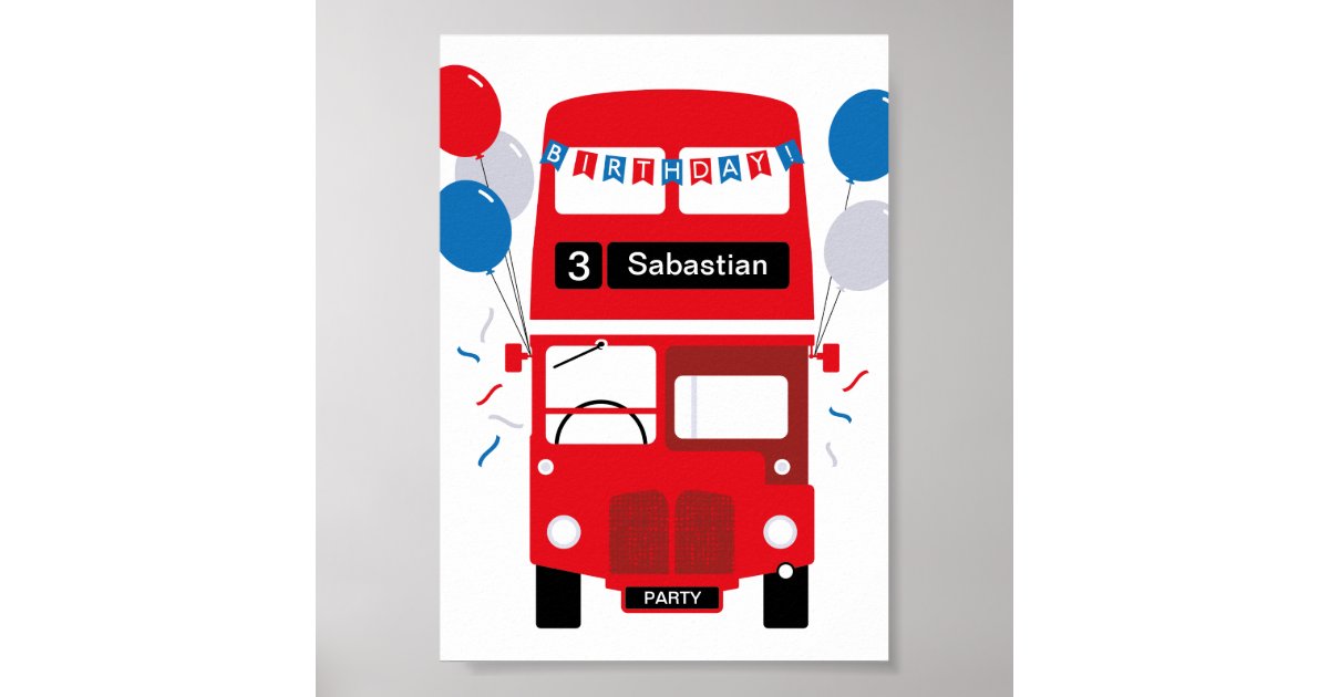 London Red Bus Personalized Party Poster | Zazzle