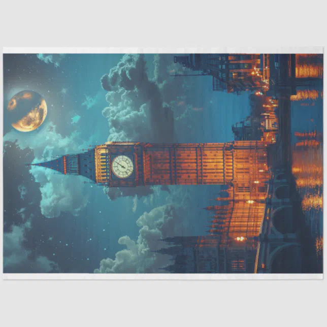 London Skyline Night Moon Decoupage Tissue Paper | Zazzle