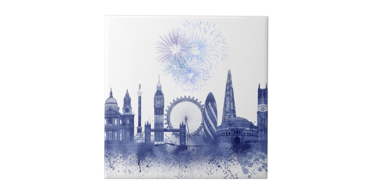 London Skyline - Watercolor Blue Ceramic Tile | Zazzle