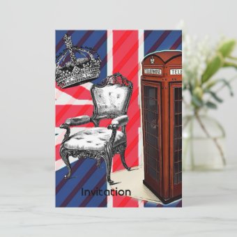 London telephone booth victorian crown union jack invitation | Zazzle