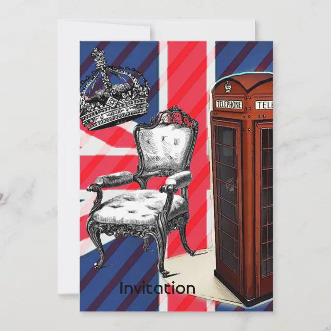 London telephone booth victorian crown union jack invitation | Zazzle