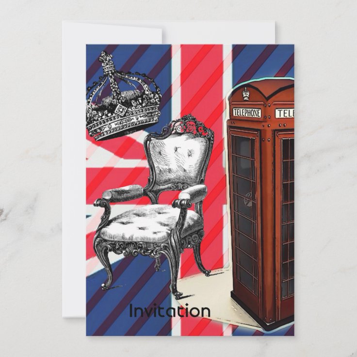 London telephone booth victorian crown union jack invitation | Zazzle
