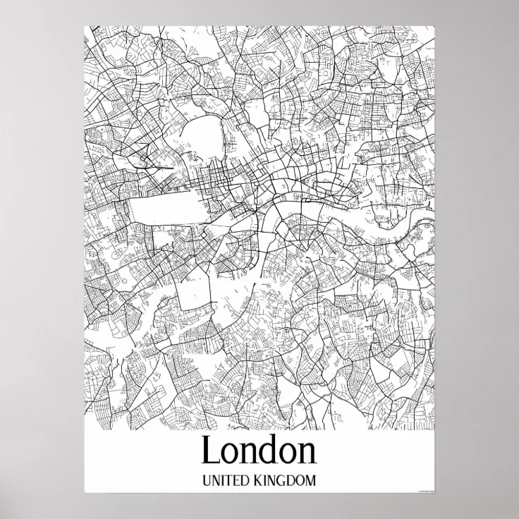 London United Kingdom Black & White City Map Poster | Zazzle
