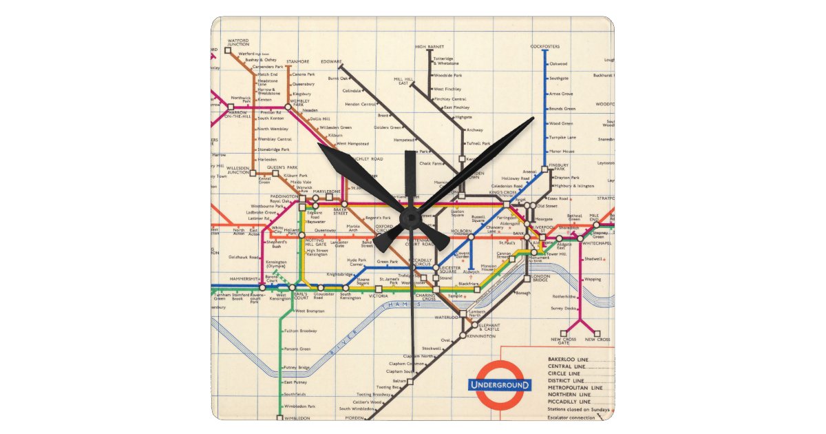 London's Underground Map Square Wall Clock | Zazzle.com