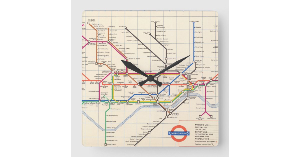 London's Underground Map Square Wall Clock | Zazzle