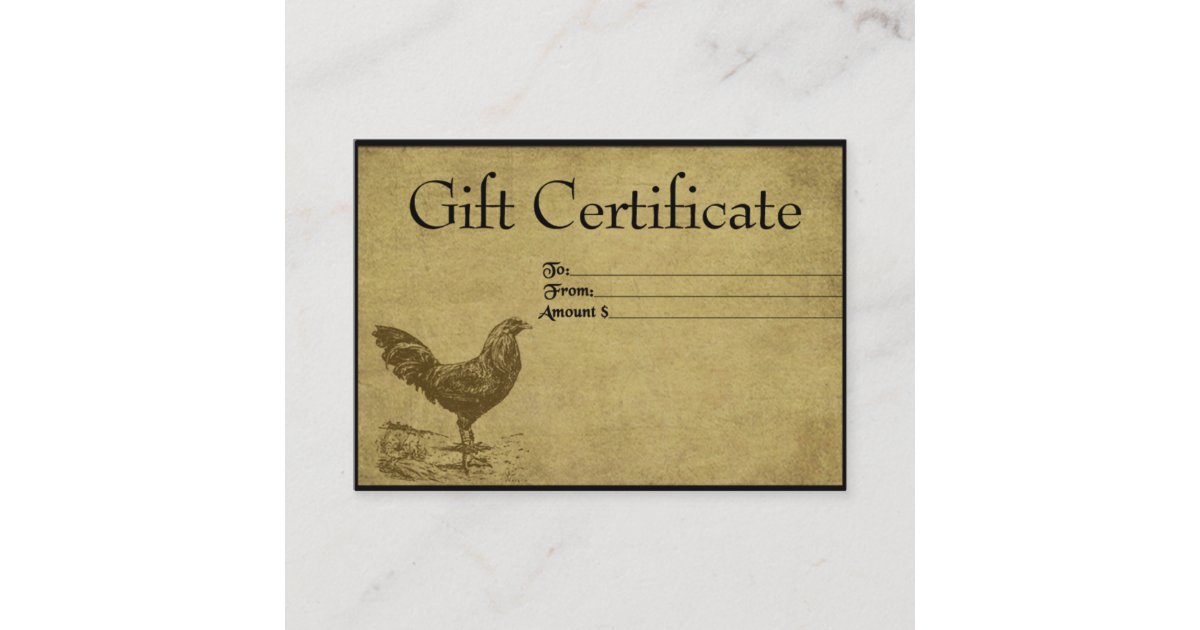 Lone Ol' Rooster- Prim Gift Certificate Cards | Zazzle