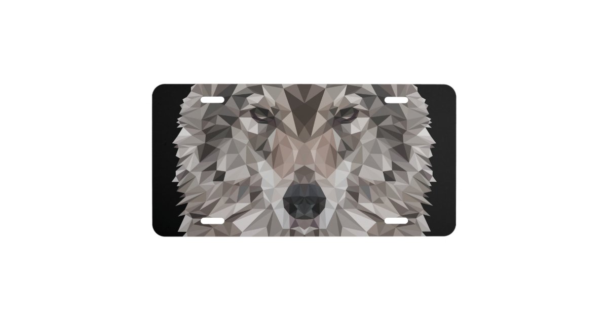 Lone Wolf Geometric Portrait License Plate | Zazzle