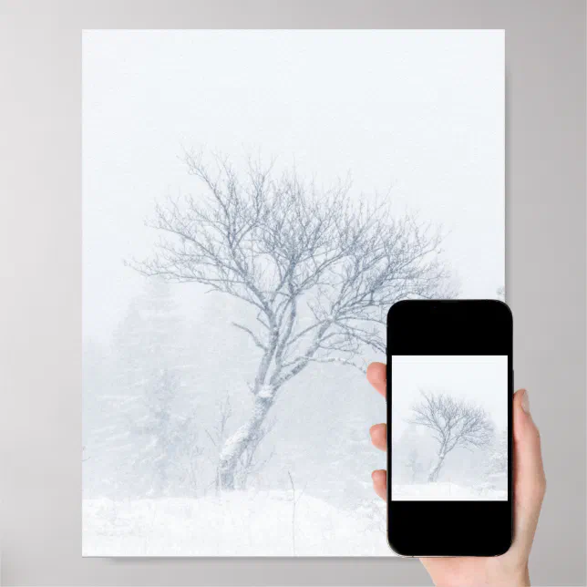 Lonely tree during snow storm in winter poster | Zazzle