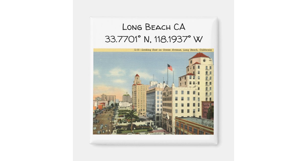 Long Beach CA Map Coordinates Vintage Style Magnet | Zazzle